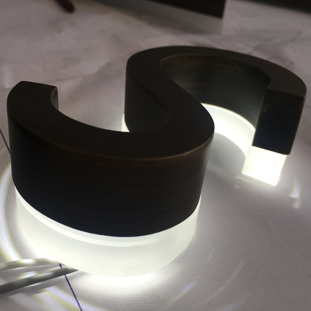 Business backlit letter channel bronze stainless steel reception compa ...