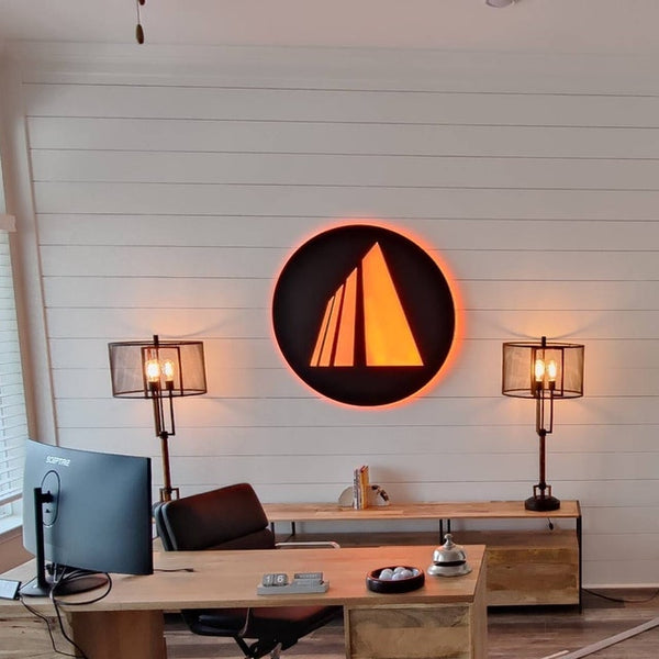 Custom Backlit Business Sign Round Led Lights Logo Signage Indoor Wall ...