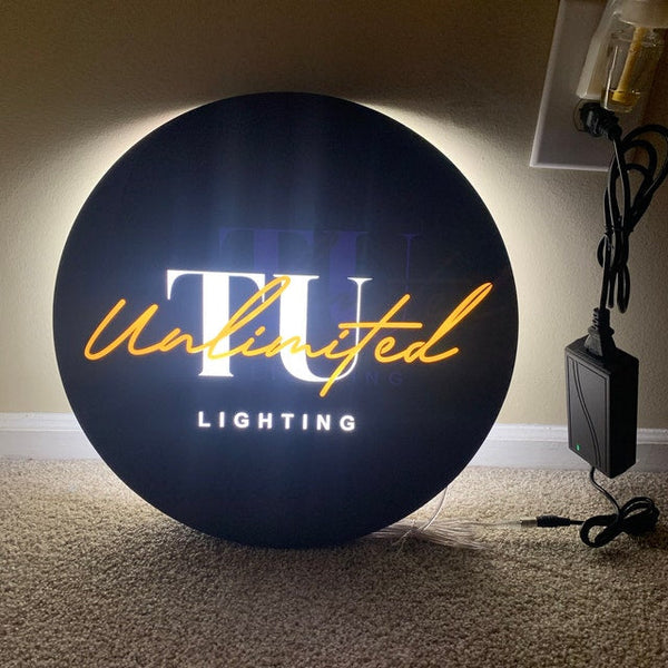 Custom Backlit Business Sign Round Led Lights Logo Signage Indoor Wall ...